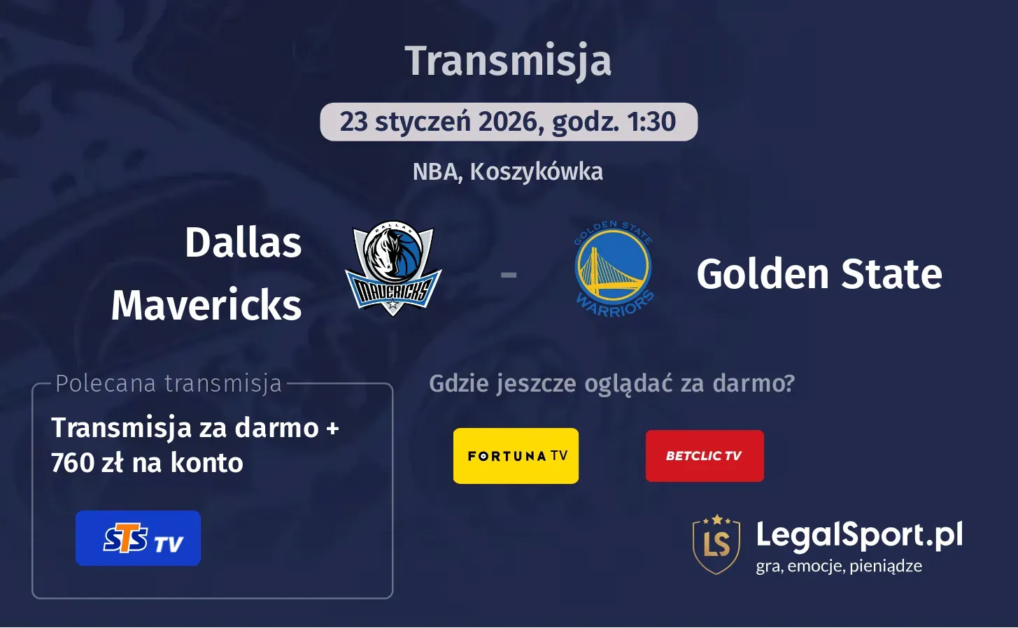 Mavericks - Warriors gdzie oglądać? (23.01)