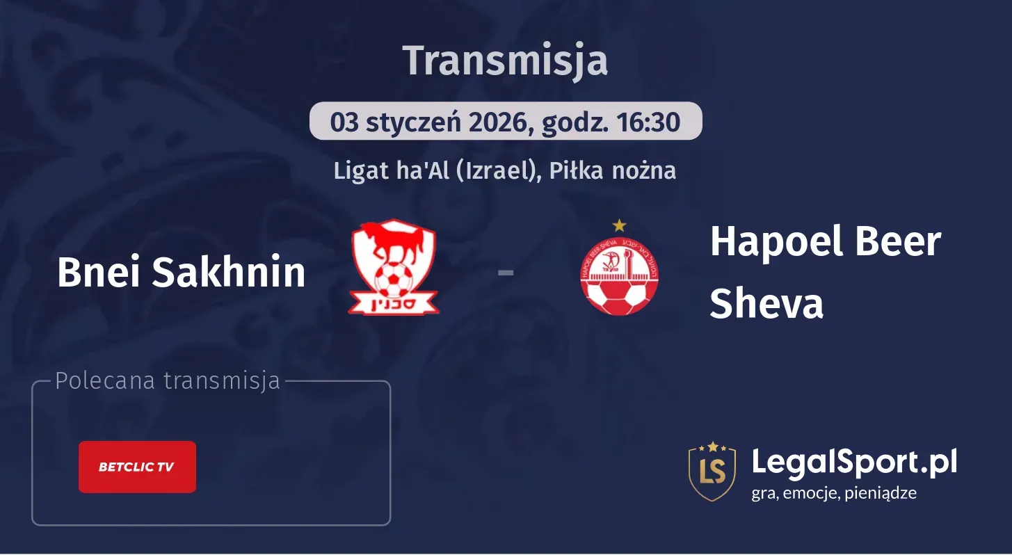 Transmisja Bnei Sakhnin - Hapoel Beer Sheva (03.01.2026) Gdzie oglądać?