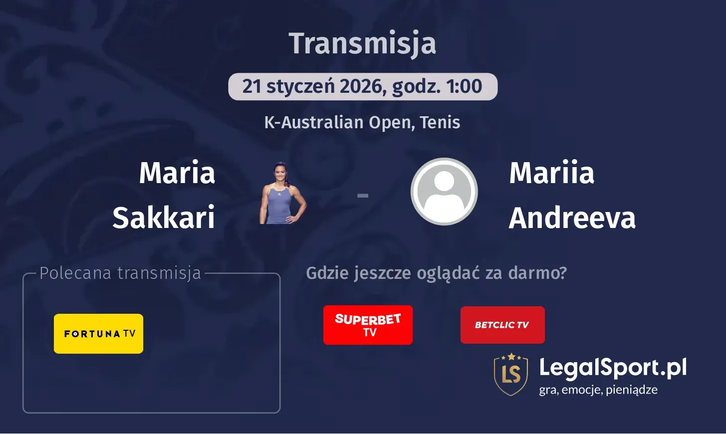 Maria Sakkari - Mariia Andreeva gdzie oglądać? (21.01)